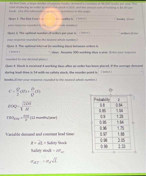 Solved At Dot Com, a large retailer of popular books, demand | Chegg.com