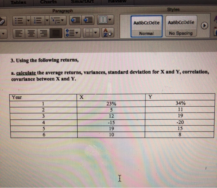 Solved Tables Charts SmartArt Paragraph Styles AaBbCcDdEe | Chegg.com