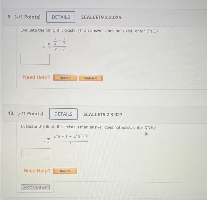 Solved Evaluate the limit, if it exists. (If an answer does | Chegg.com