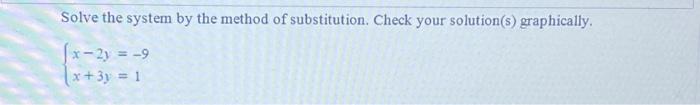 Solved Solve the system by the method of substitution. Check | Chegg.com