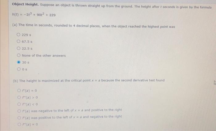Solved Object Height. Suppose an object is thrown straight | Chegg.com