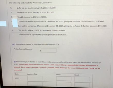 Solved Prepare the journal entry to record income tax | Chegg.com