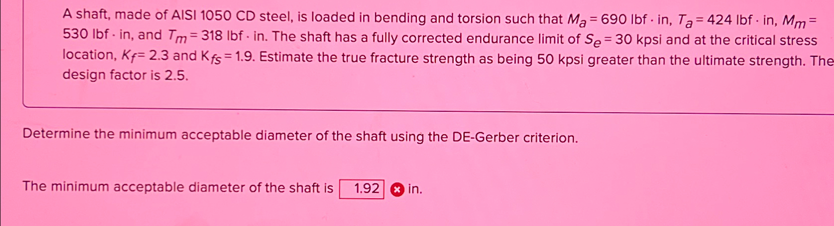 Solved A shaft, made of AISI 1050CD ﻿steel, is loaded in | Chegg.com