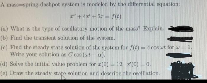 Solved A mass=spring-dashpot system is modeled by the | Chegg.com