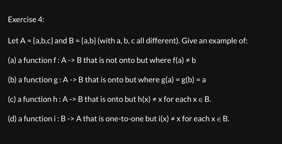 Solved Exercise 4:Let A={a,b,c} ﻿and B={a,b} (with a,b,c | Chegg.com