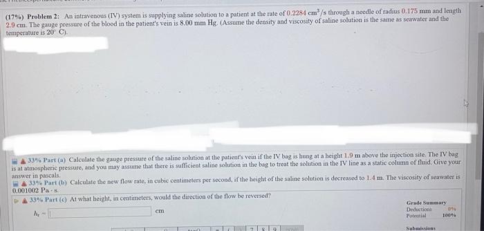 Solved (17\%) Problem 2: An intravenous (IV) system is | Chegg.com