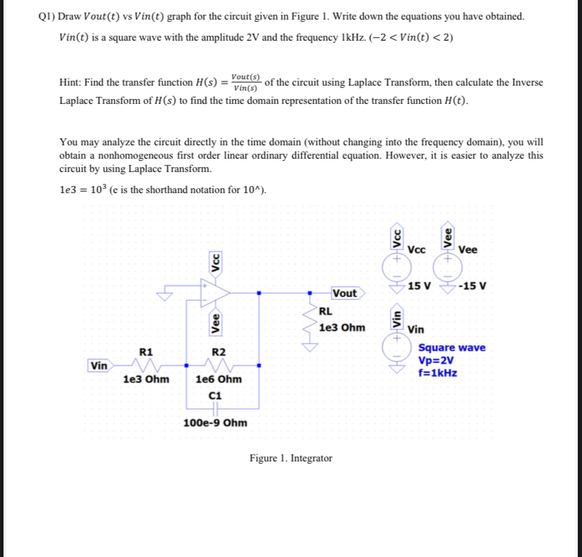 Solved Q1) ﻿Draw Vout(t) ﻿vs Vin(t) ﻿graph for the circuit | Chegg.com