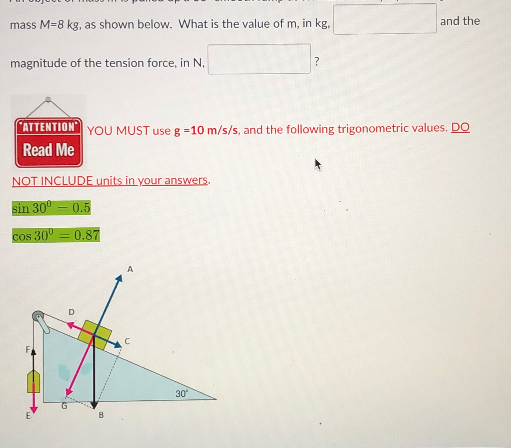 Solved mass M=8kg, ﻿as shown below. What is the value of m, | Chegg.com