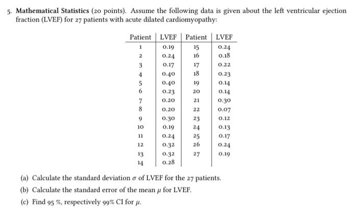 5. Mathematical Statistics ( 20 points). Assume the | Chegg.com