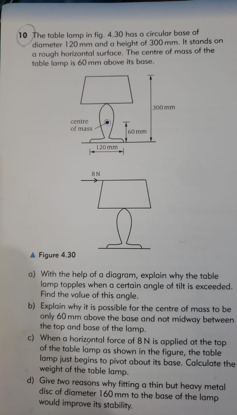 Solved 10 The table lamp in fig. 4.30 has a circular base of | Chegg.com