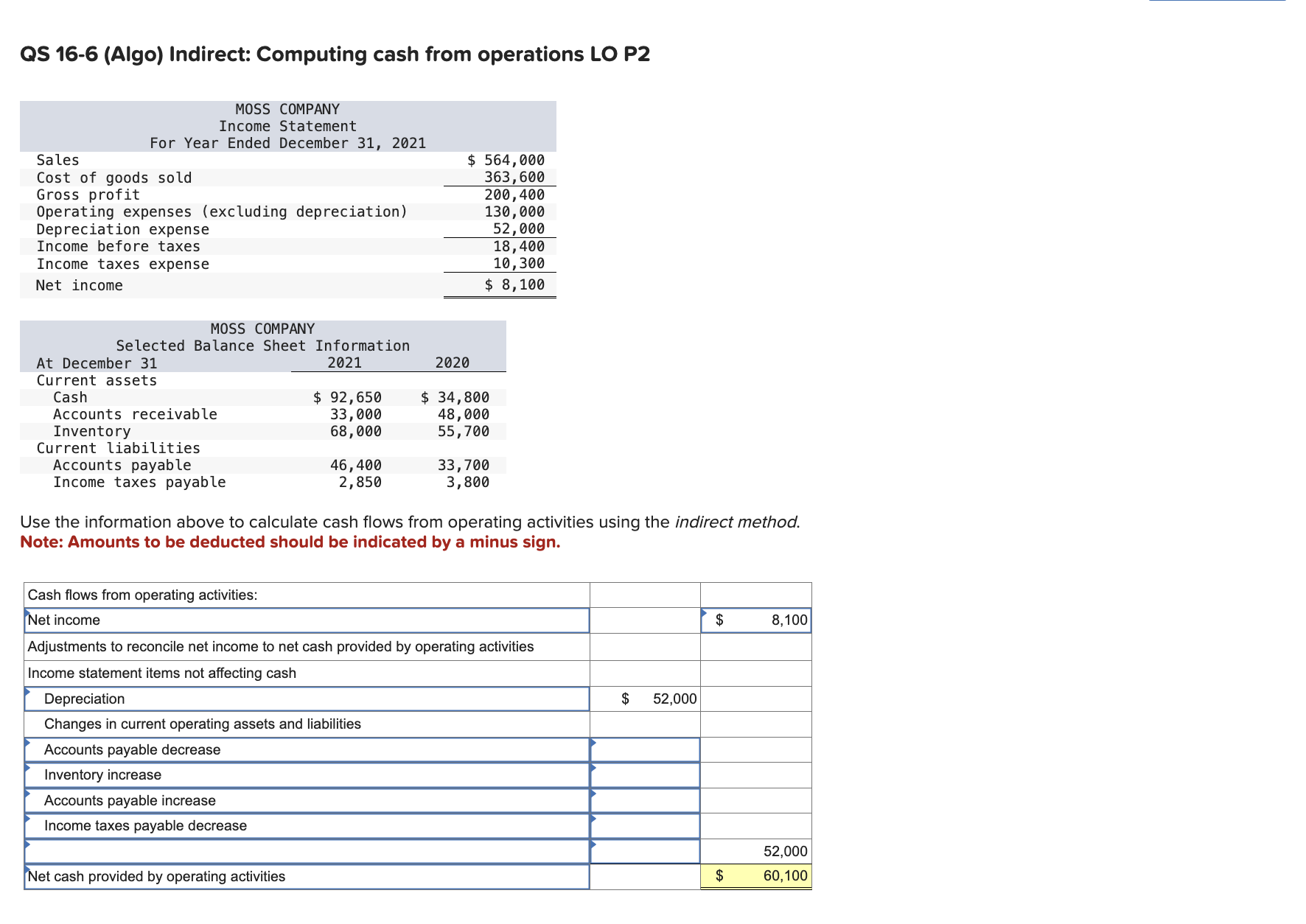 Solved QS 16-6 (Algo) ﻿Indirect: Computing cash from | Chegg.com