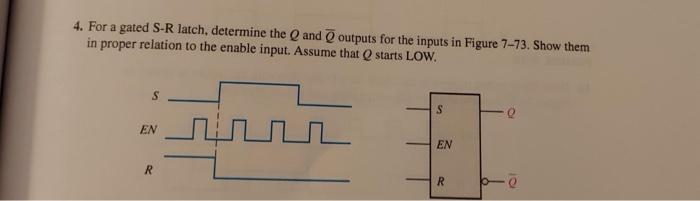 Solved 4. For a gated S-R latch, determine the Q and outputs | Chegg.com