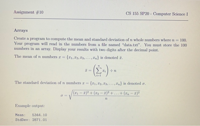 Solved Assignment #10 CS 155 SP20 - Computer Science I | Chegg.com