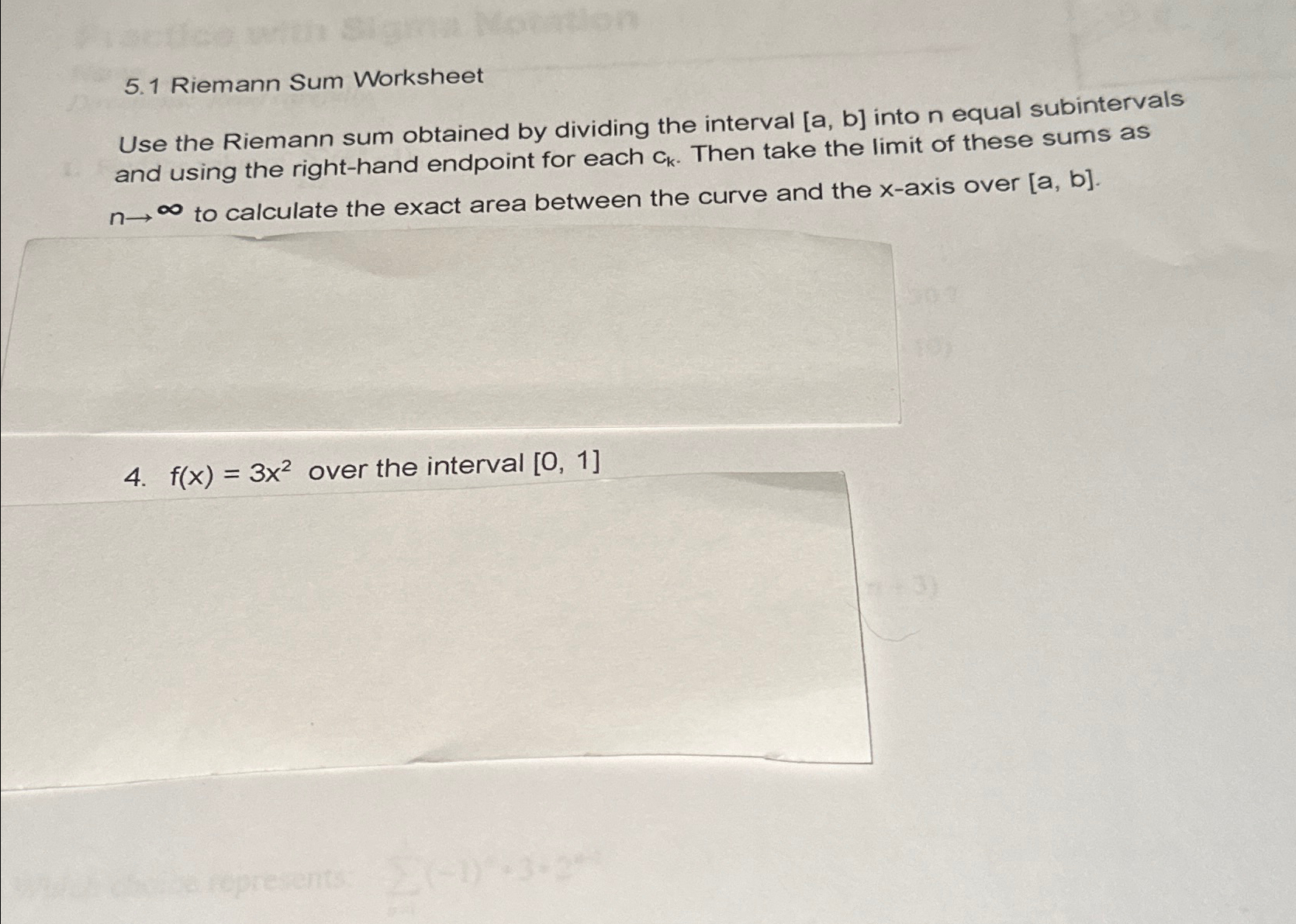 Solved 5.1 ﻿Riemann Sum WorksheetUse the Riemann sum | Chegg.com