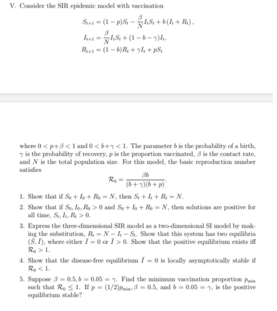 Solved V Consider The Sir Epidemic Model With Vaccination