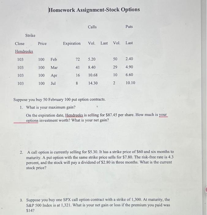 Solved Homework Assignment-Stock Options Suppose you buy 50 | Chegg.com