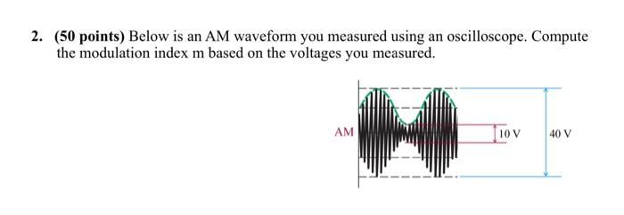 Solved 2. (50 points) Below is an AM waveform you measured | Chegg.com