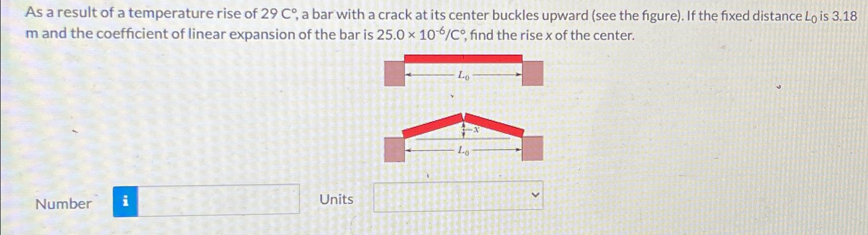 Solved As a result of a temperature rise of 29C°, ﻿a bar | Chegg.com
