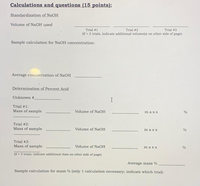 Solved Standardization of NaOH Trial 1 Trial 2 Trial 3 | Chegg.com