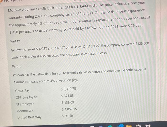 MoTown Appliances sells built-in ranges for $ 1,400 | Chegg.com