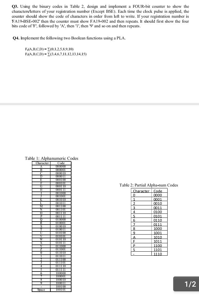 Solved Q3. Using the binary codes in Table 2, design and | Chegg.com