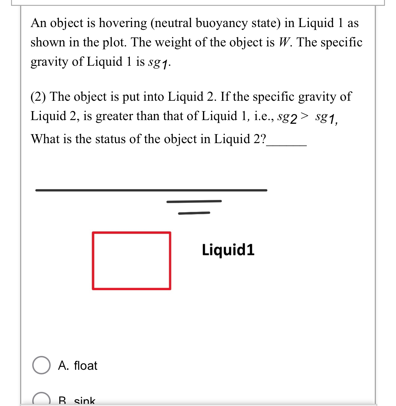 Solved An object is hovering (neutral buoyancy state) ﻿in | Chegg.com
