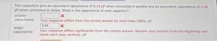 Solved Two capacitors give an equivalent capacitance of | Chegg.com