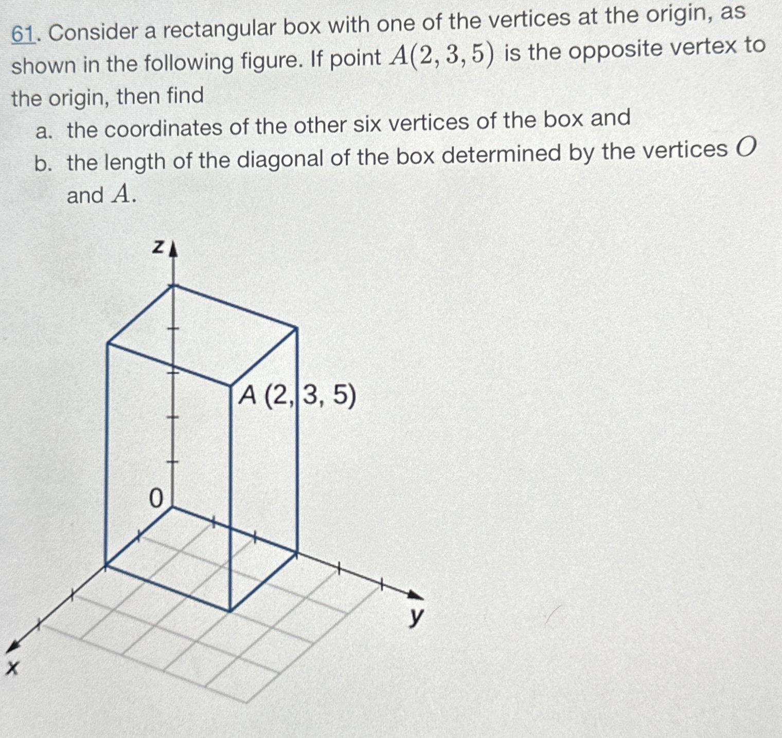 Solved Consider a rectangular box with one of the vertices | Chegg.com
