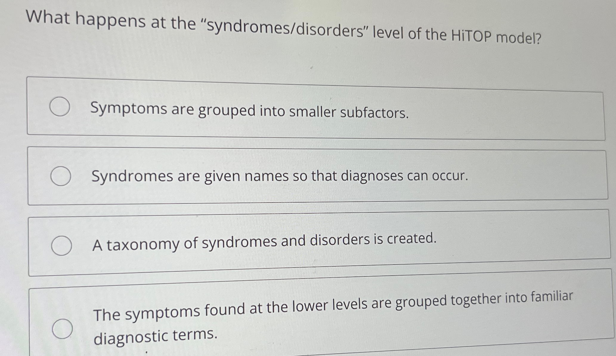 Solved What happens at the "syndromes/disorders" ﻿level of | Chegg.com