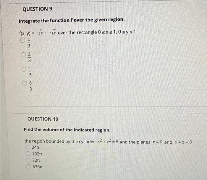 Solved QUESTION 3 Integrate the function f over the given | Chegg.com