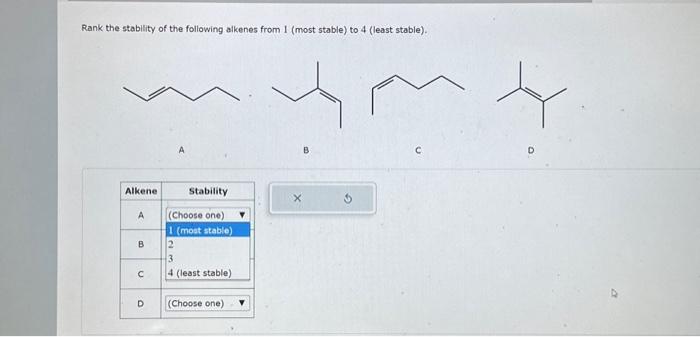 Solved Rank the stability of the following alkenes from 1 | Chegg.com