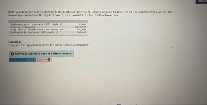 Solved Return Materials are added at the beginning of the | Chegg.com