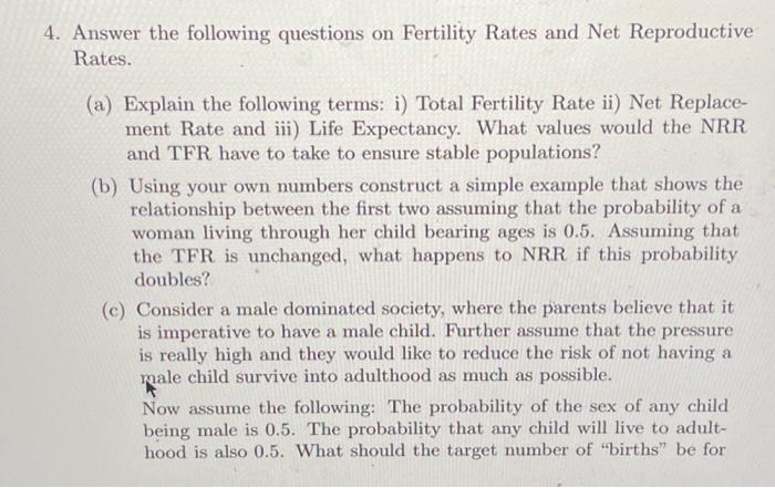 Solved 4 Answer The Following Questions On Fertility Rates