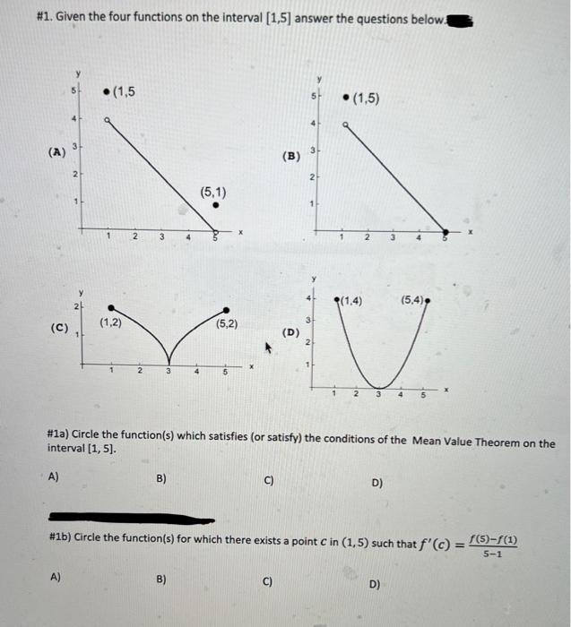 Solved \#1. Given the four functions on the interval [1,5] | Chegg.com