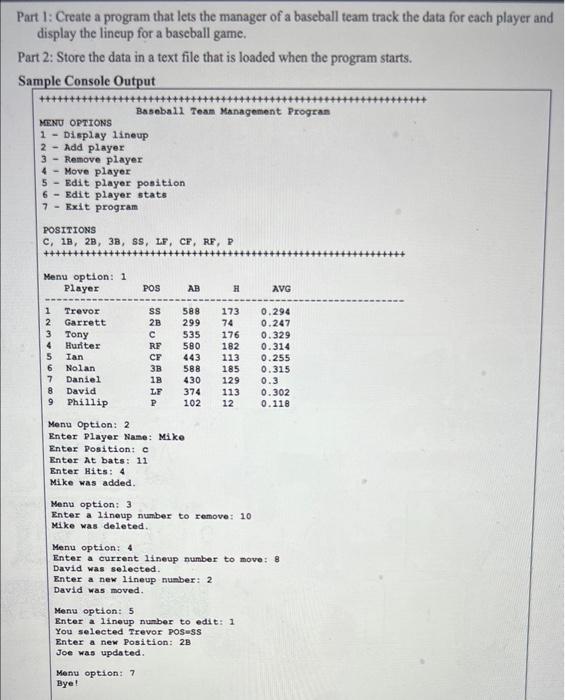 Solved Part 1: Create a program that lets the manager of a | Chegg.com