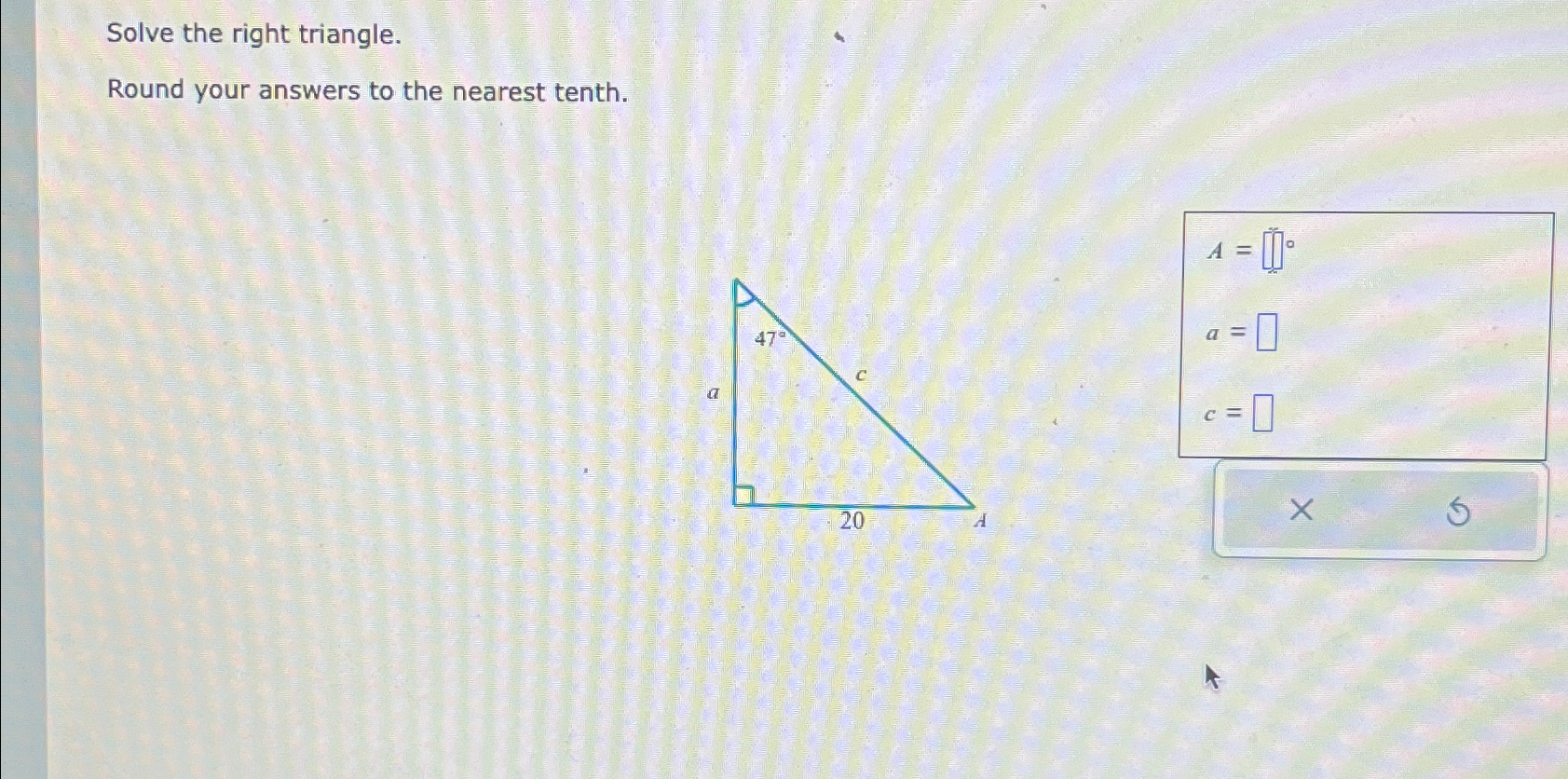 Solved Solve the right triangle.Round your answers to the | Chegg.com