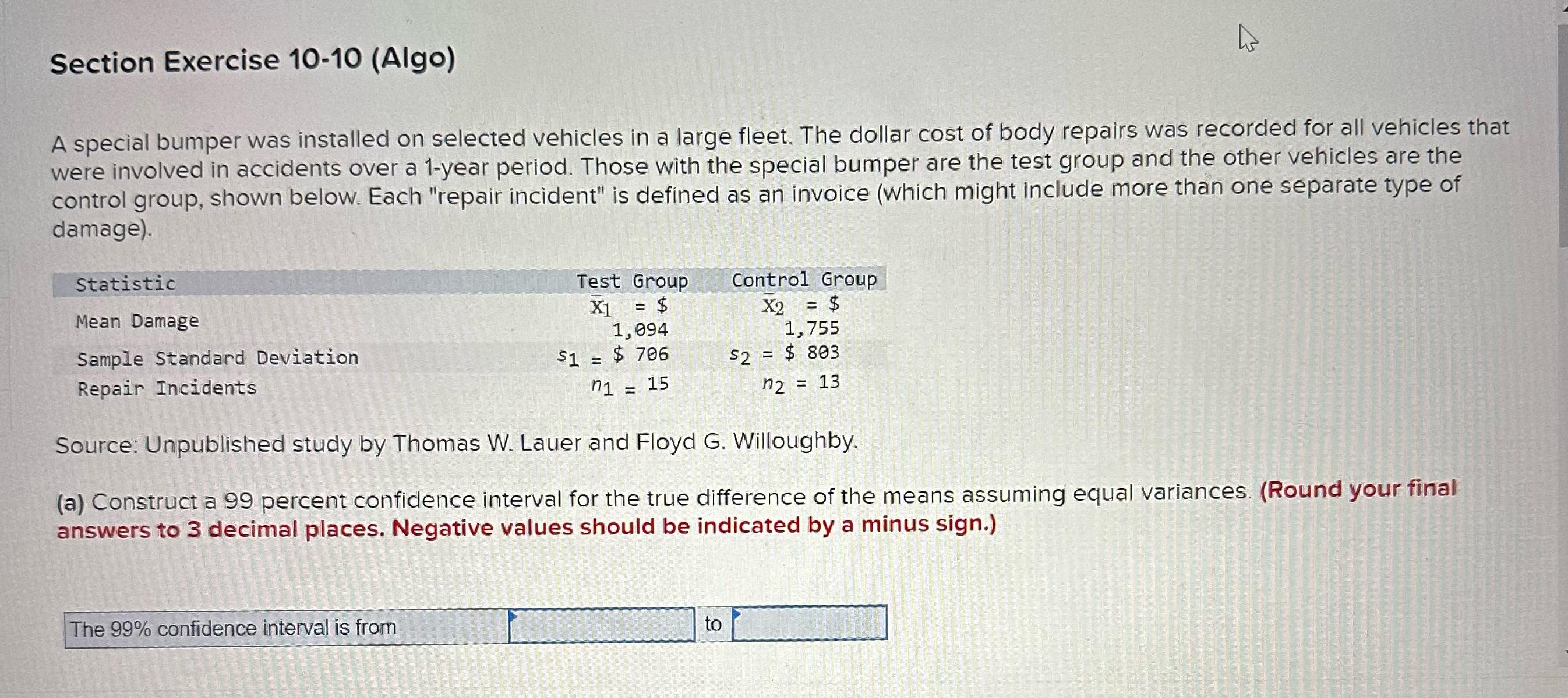 Solved Section Exercise 10-10 (Algo)A special bumper was | Chegg.com