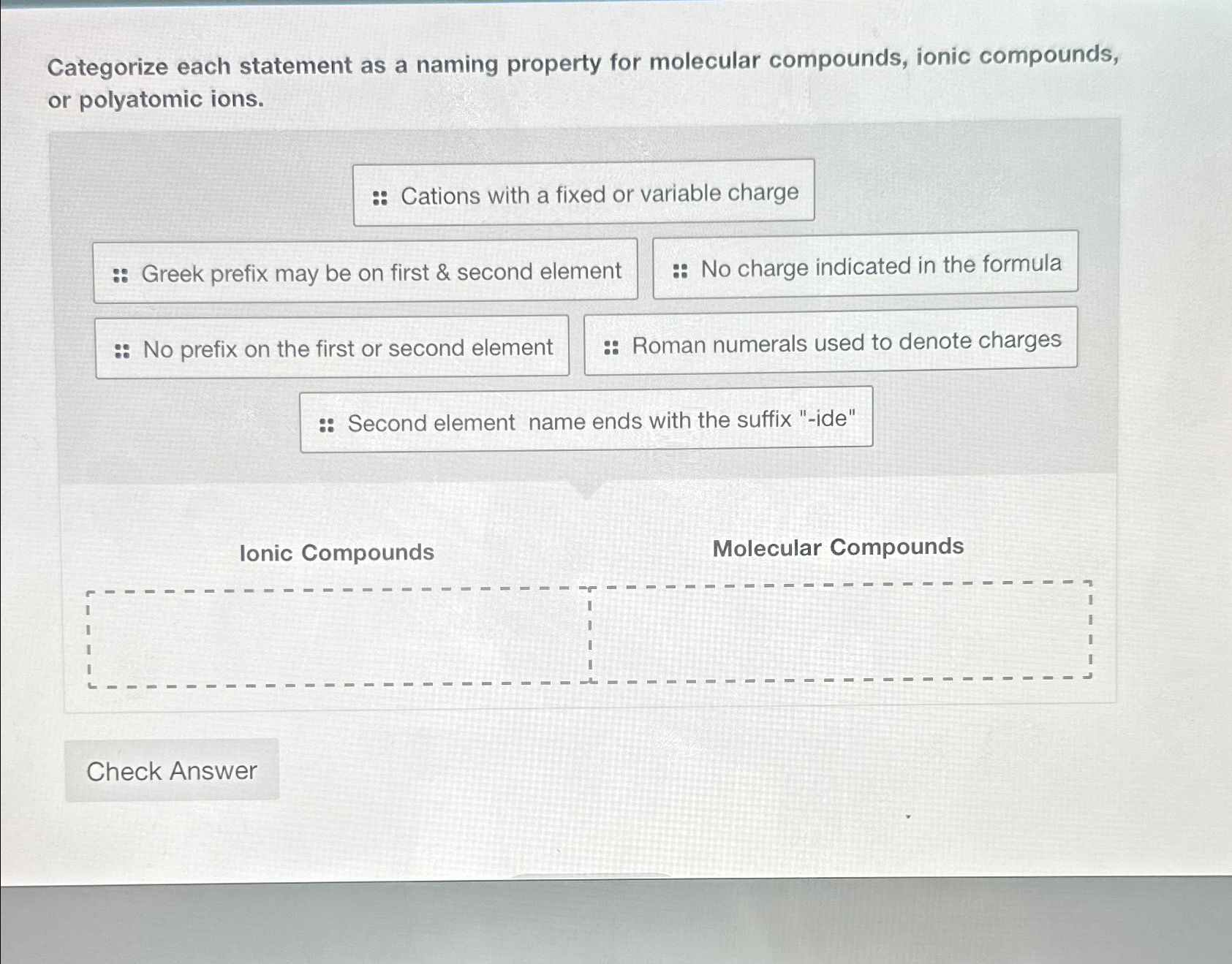 Solved Categorize each statement as a naming property for | Chegg.com
