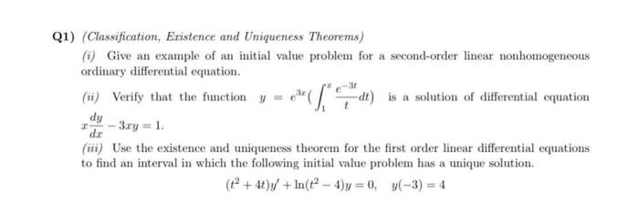 Solved Q1) (Classification, Existence and Uniqueness | Chegg.com