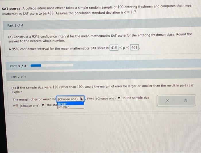 Solved SAT scores: A college admissions officer takes a | Chegg.com