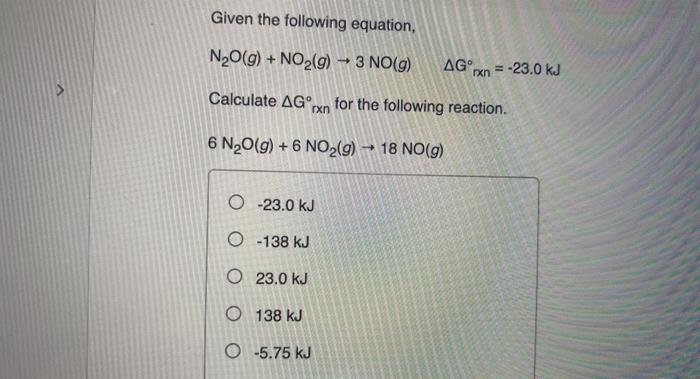 Solved Given the following equation, N2O(g) + NO2(g) + 3 | Chegg.com