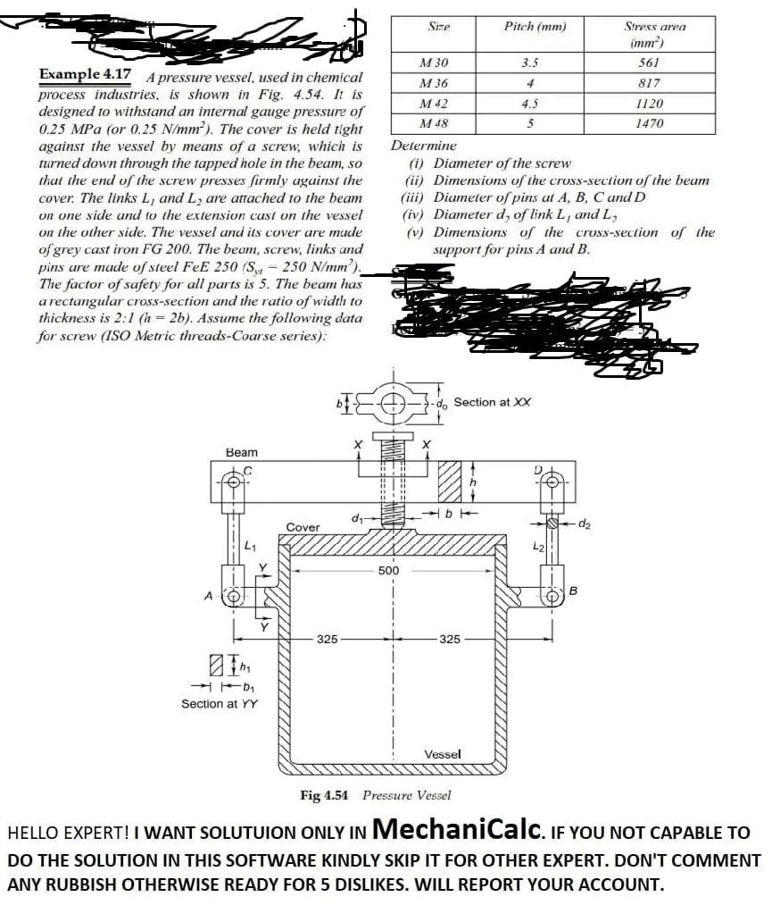 Solved Size Pitch (mm) Stress area M30 3.5 4 M36 M42 imm) | Chegg.com