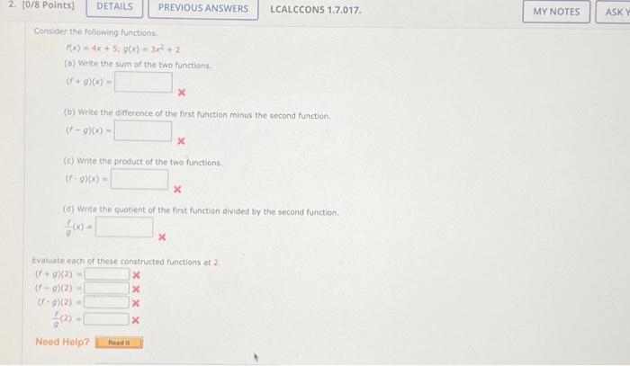 2. [0/8 Points] DETAILS Consider the following | Chegg.com