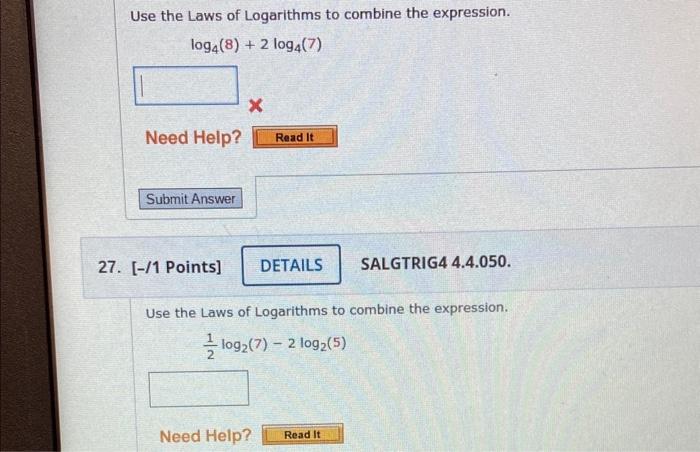 Solved Use the Laws of Logarithms to combine the expression. | Chegg.com