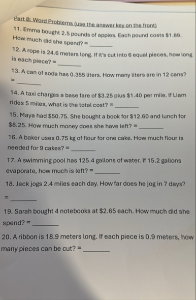 Solved How to solve Part B: Word Problems (use the answer | Chegg.com