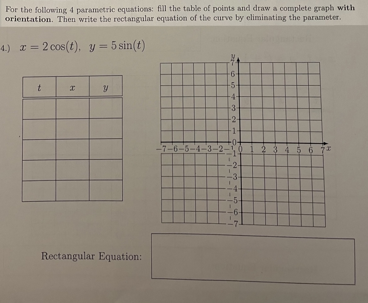 Solved For the following 4 ﻿parametric equations: fill the | Chegg.com