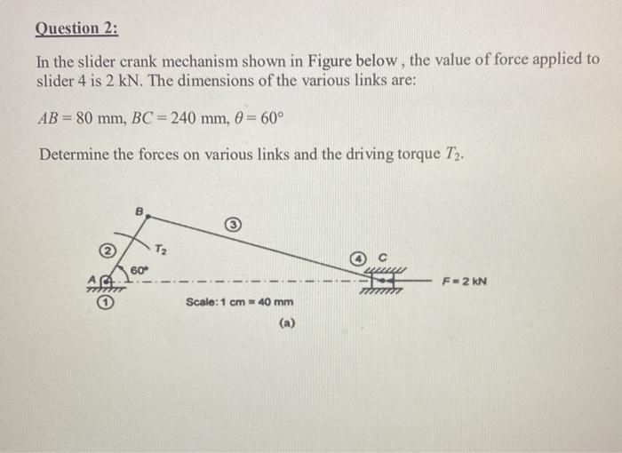 Solved Question 2: In the slider crank mechanism shown in | Chegg.com