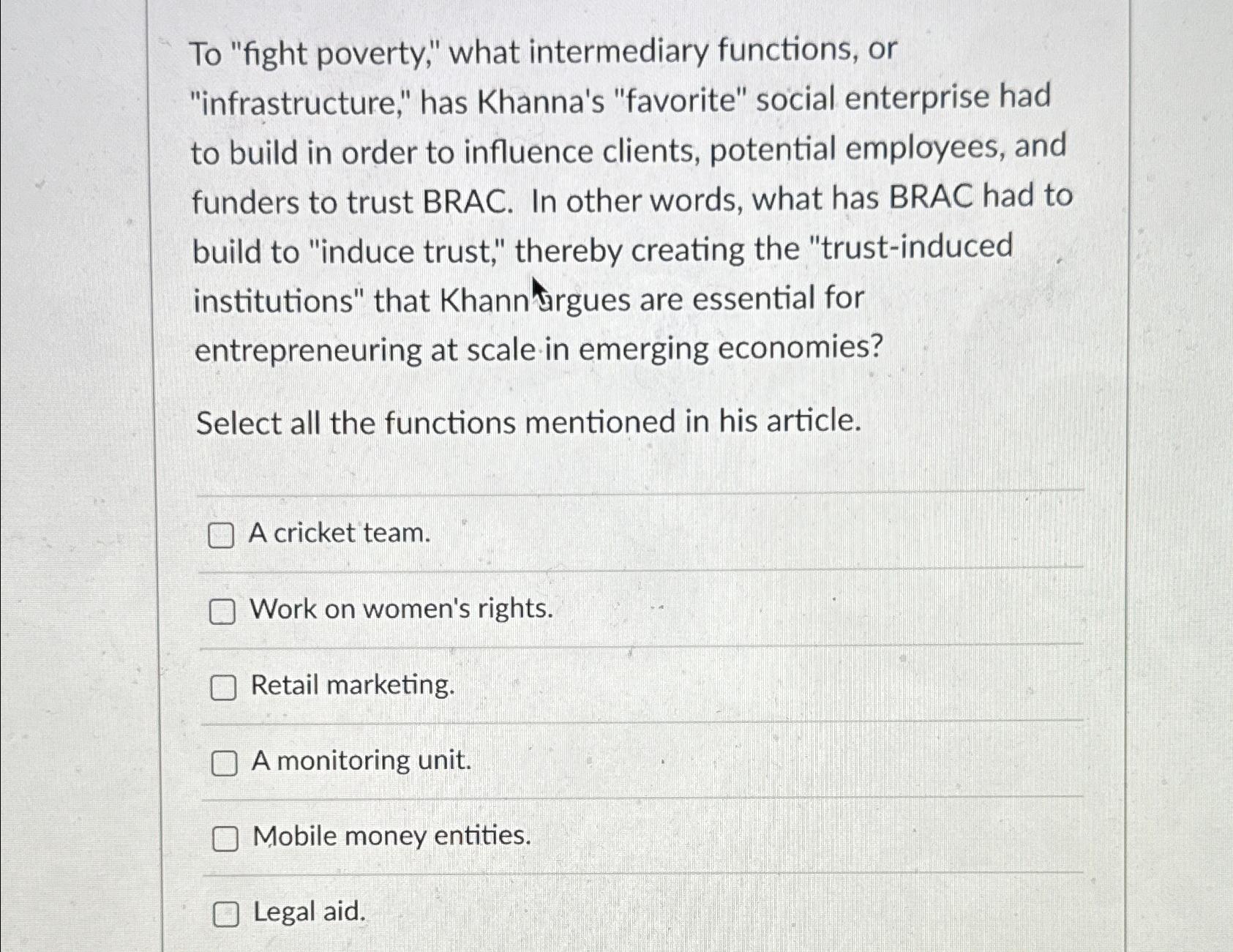 Solved To "fight poverty," what intermediary functions, or | Chegg.com