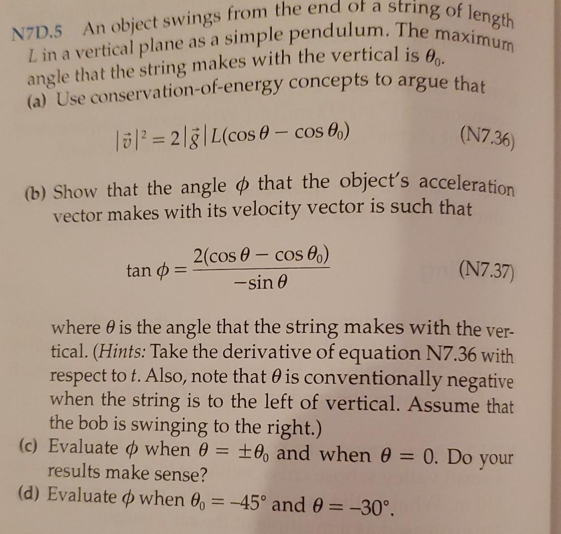 Solved N70.5 An object swings from the end of a string of | Chegg.com