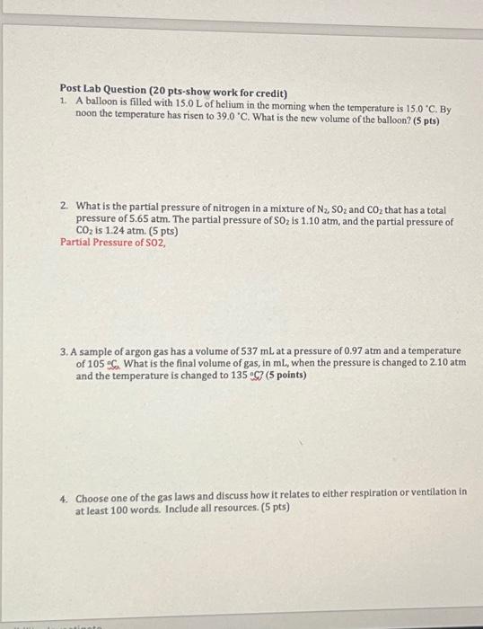 Solved Post Lab Question (20 pts-show work for credit) 1. A | Chegg.com